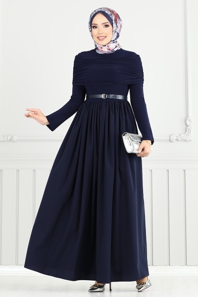 الفستان 2421ANT904-M كحلي - Moda Selvim